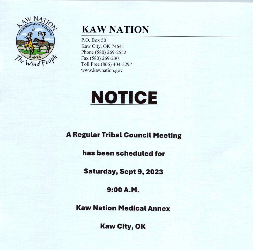 Tribal Council Meeting September 9th 2023 | www.kawnation.gov
